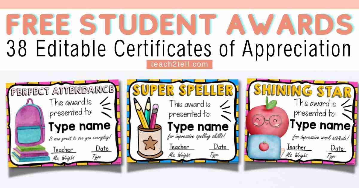 38 Student Awards Free Rewards For Elementary Students