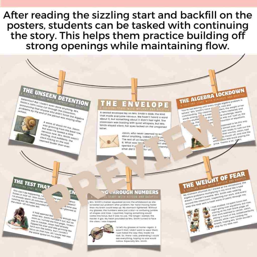 Sizzling Starts and Backfill Narrative Writing Posters