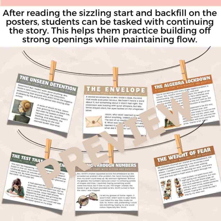 Sizzling Starts and Backfill Narrative Writing Posters