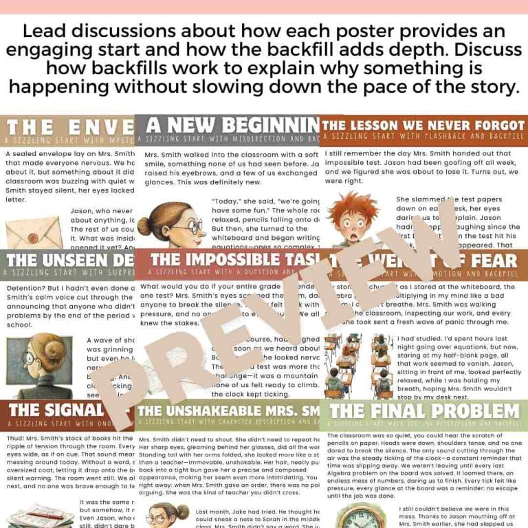 Sizzling Starts and Backfill Narrative Writing Posters
