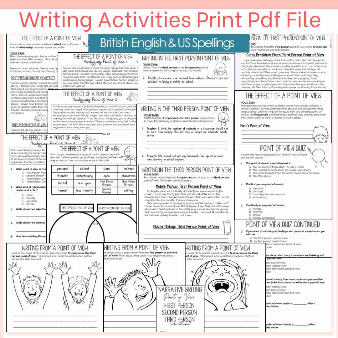 First Person and Third Person Point of View Activities Narrative ...