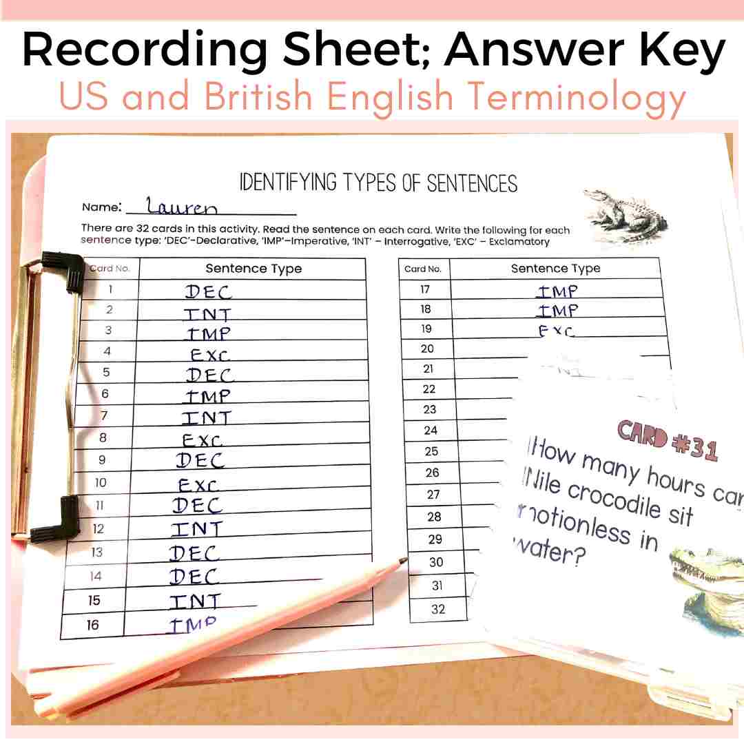 Four Types of Sentences Task Cards