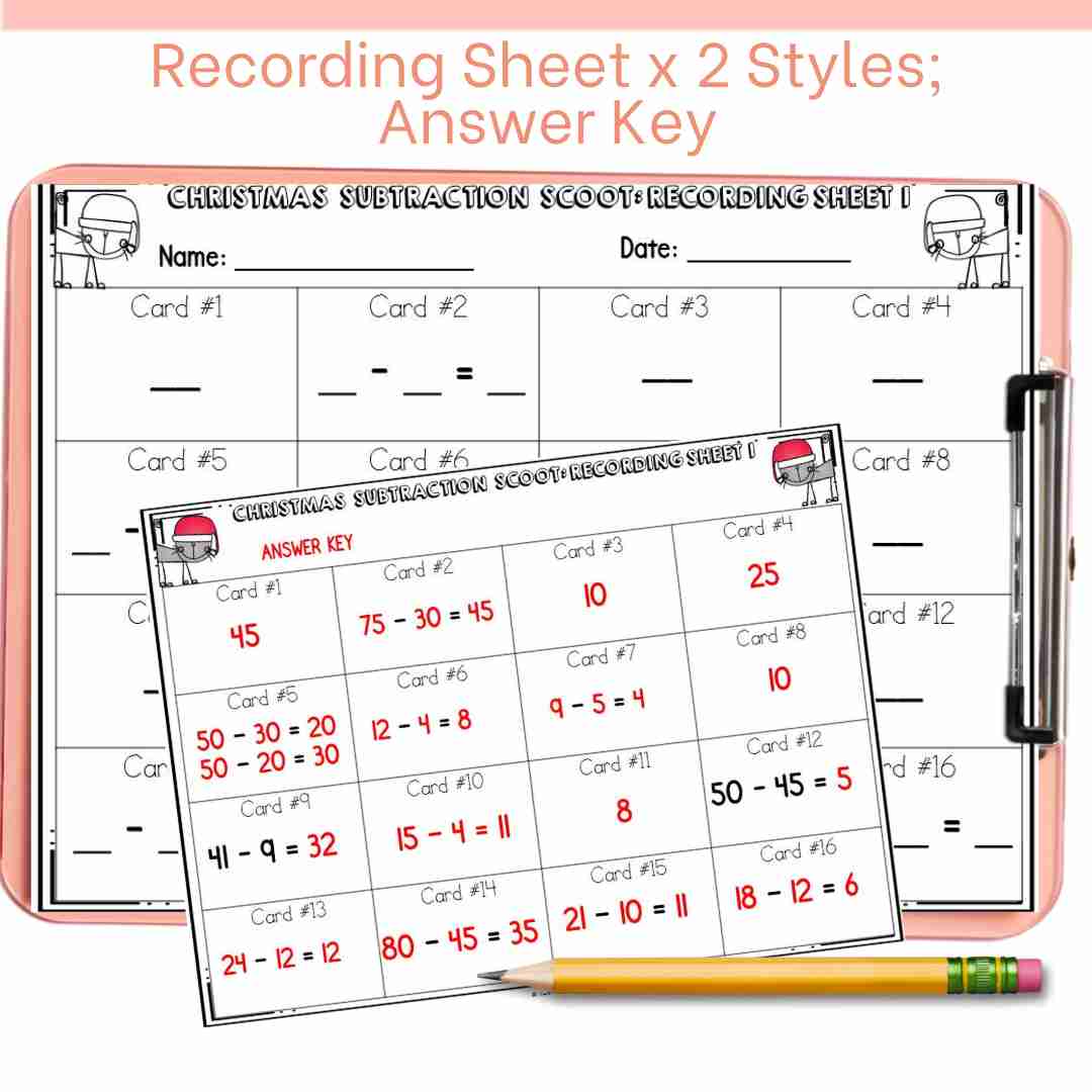 Subtraction Task Cards Fun Christmas Math Activity