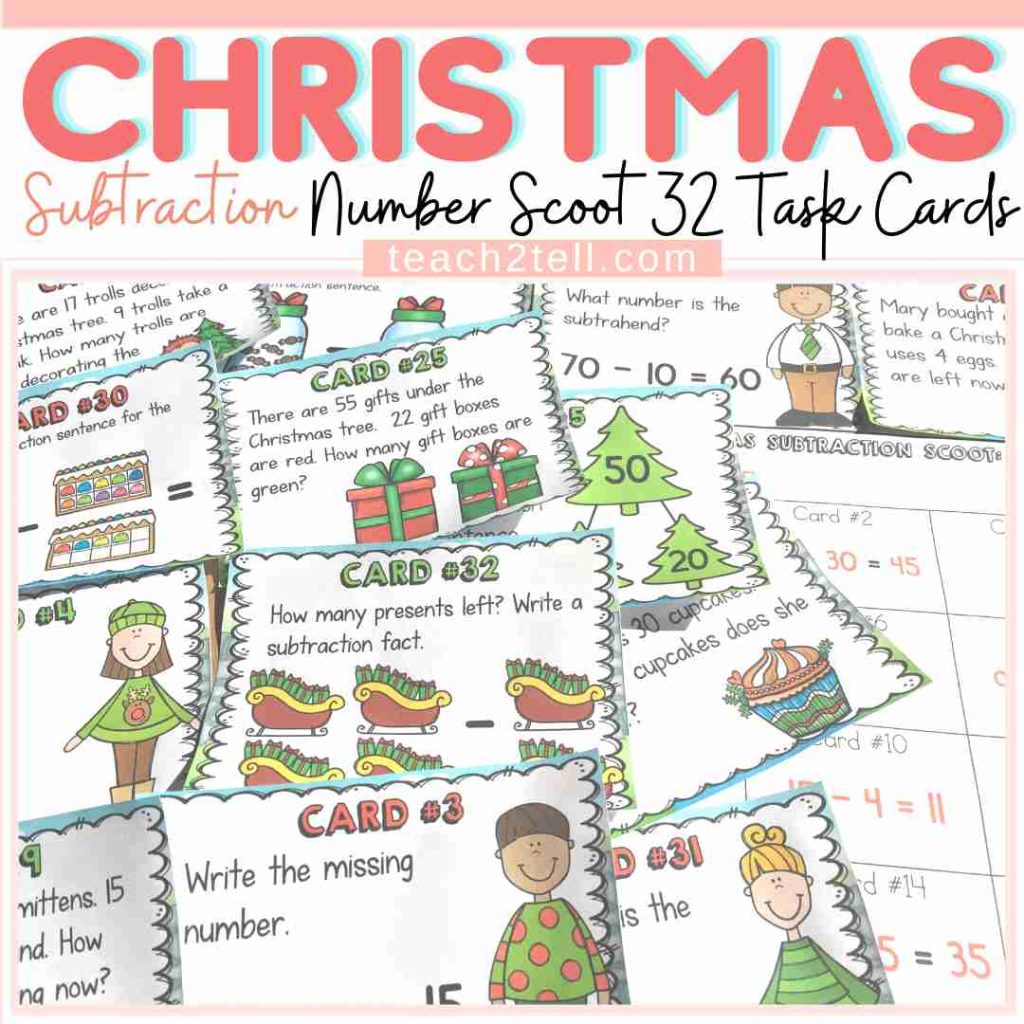 Subtraction Task Cards Fun Christmas Math Activity
