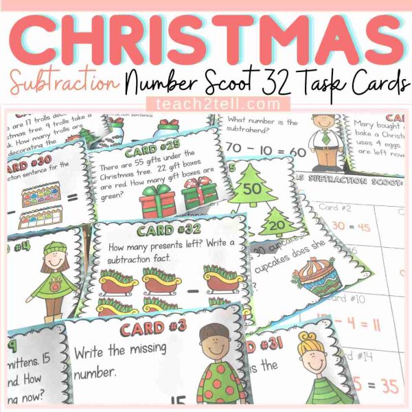 Subtraction Task Cards Fun Christmas Math Activity