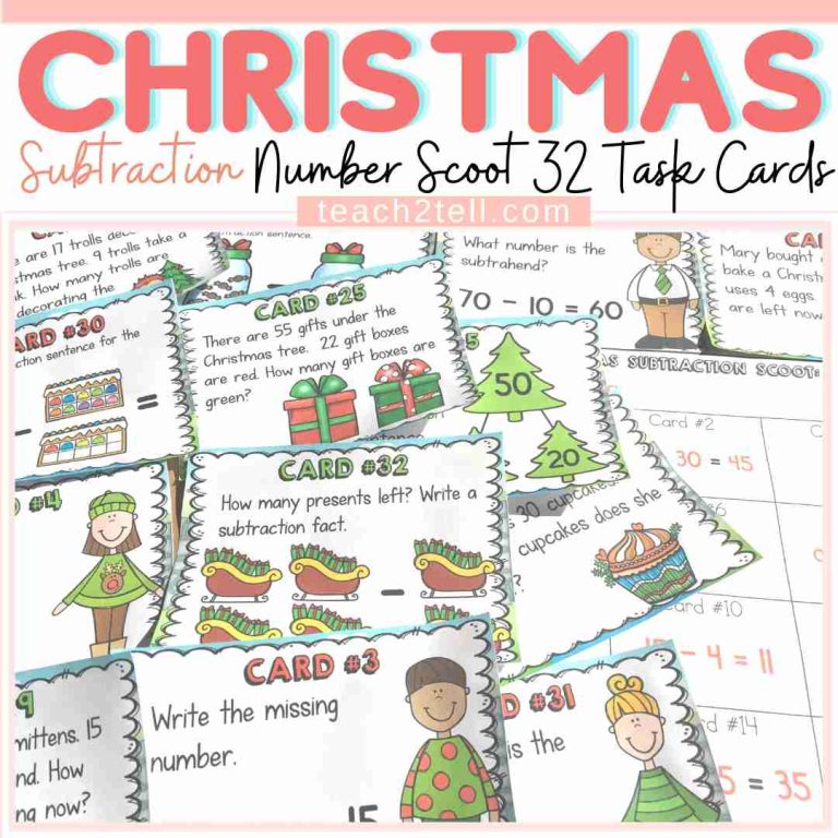 Subtraction Task Cards Fun Christmas Math Activity