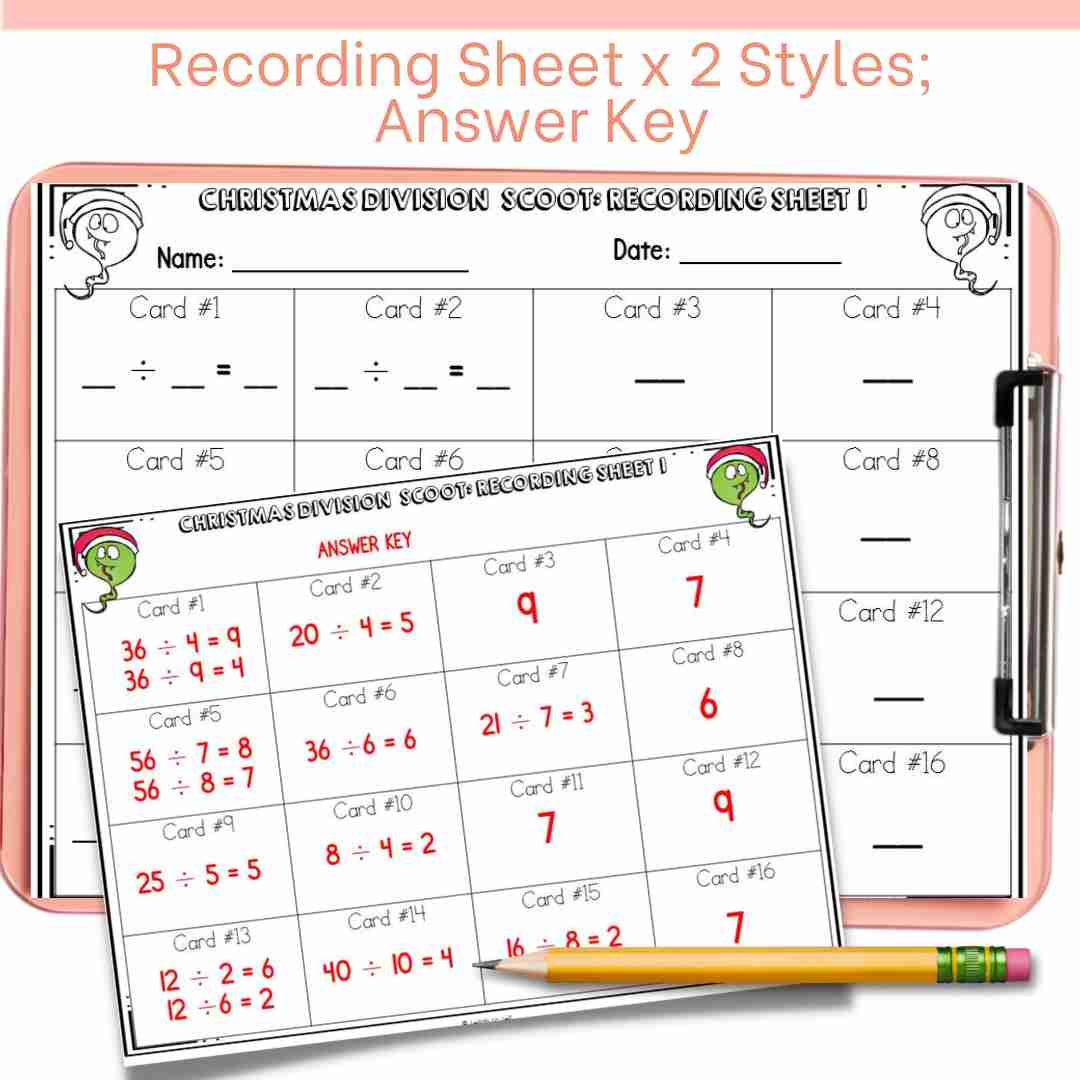 Christmas Math Activities Free Division Task Cards
