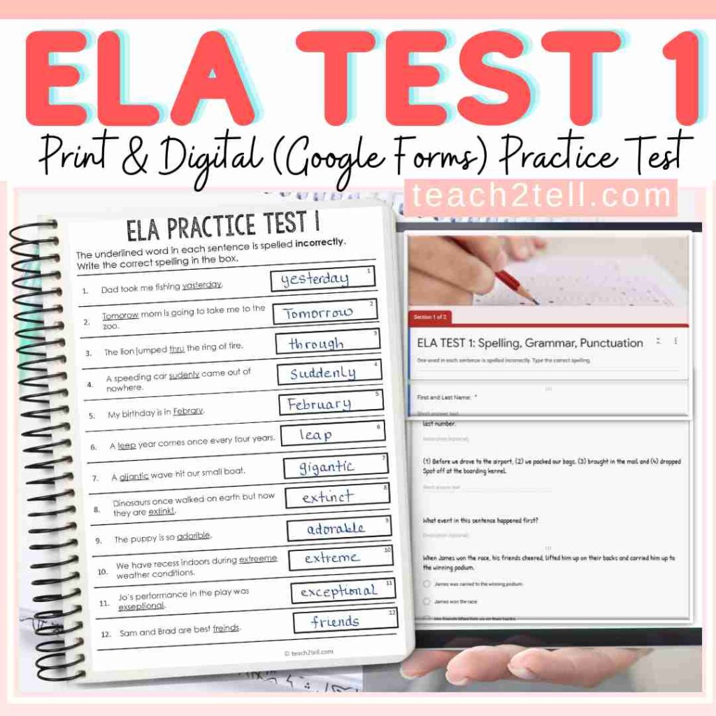 ELA Test Prep 1 Practice Test Language Arts Review Print & Digital