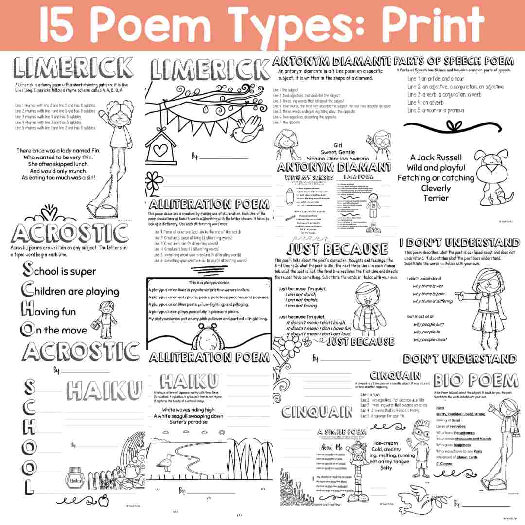 Ultimate Types of Poems National Poetry Month Bulletin Board
