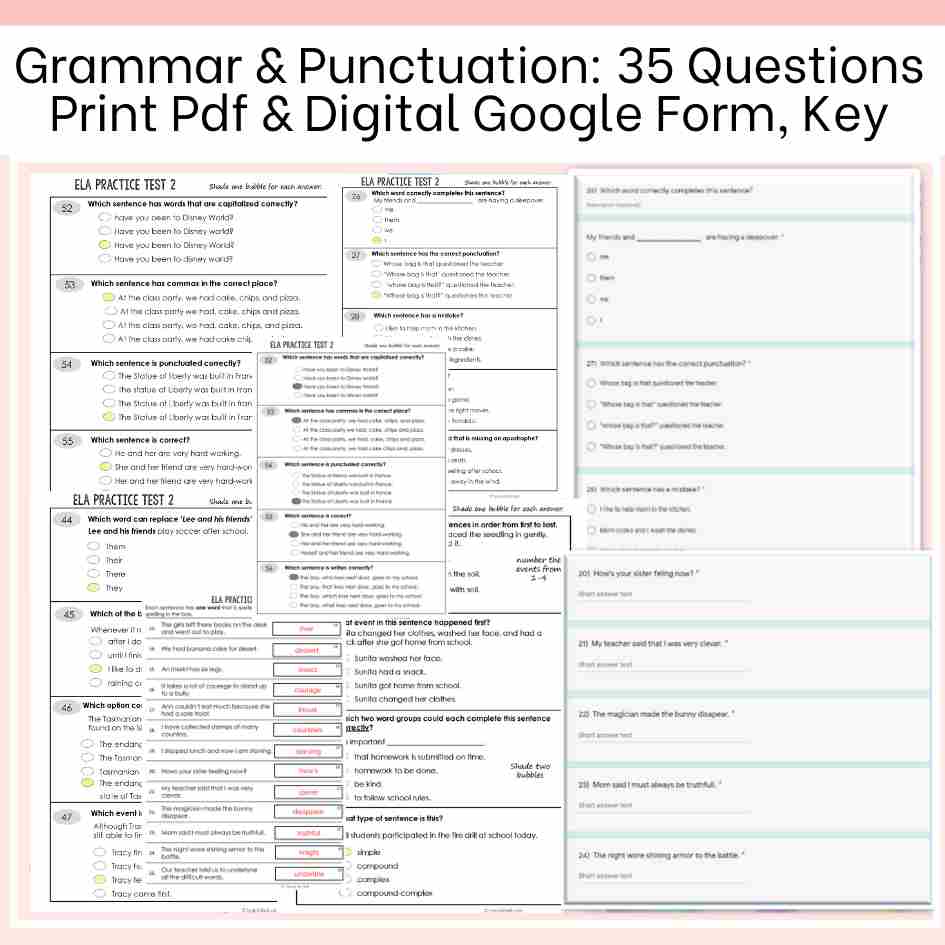 ELA Practice Test 5th Grade, 4th Grade, 3rd Grade: Test 3
