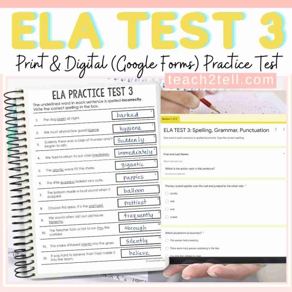 ELA Practice Test 5th Grade, 4th Grade, 3rd Grade: Test 3