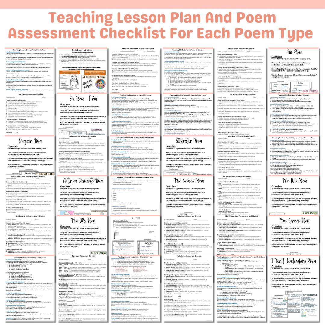 National Poetry Month Types of Poems Interactive Notebook