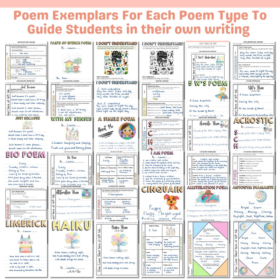 National Poetry Month Types of Poems Interactive Notebook