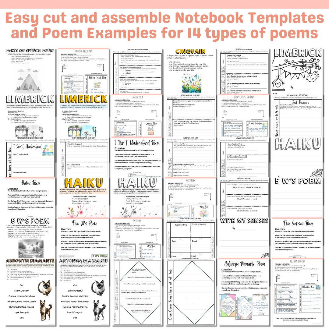 National Poetry Month Types of Poems Interactive Notebook