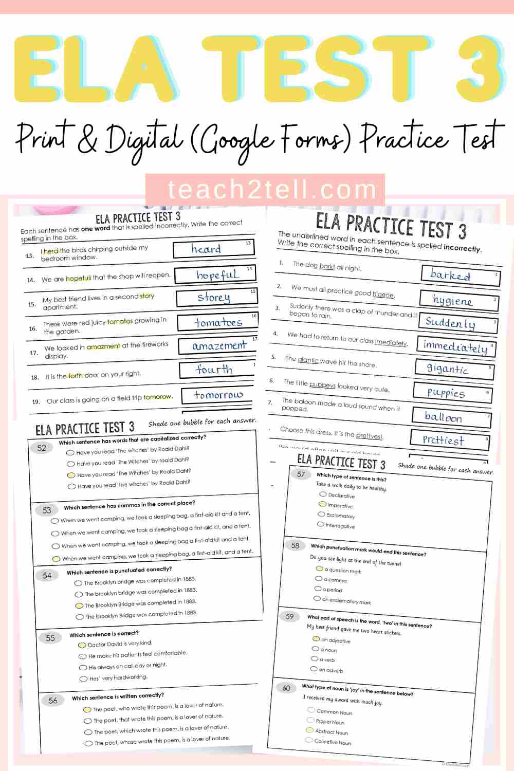 ELA Practice Test Free For 3rd, 4th, and 5th Grade - Classroom Freebies