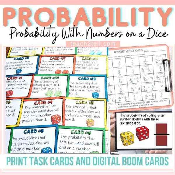 Theoretical Probability with Dice Activity – 32 Task Cards