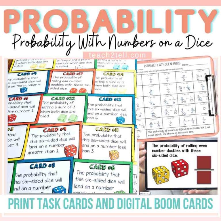 Theoretical Probability with Dice Activity – 32 Task Cards