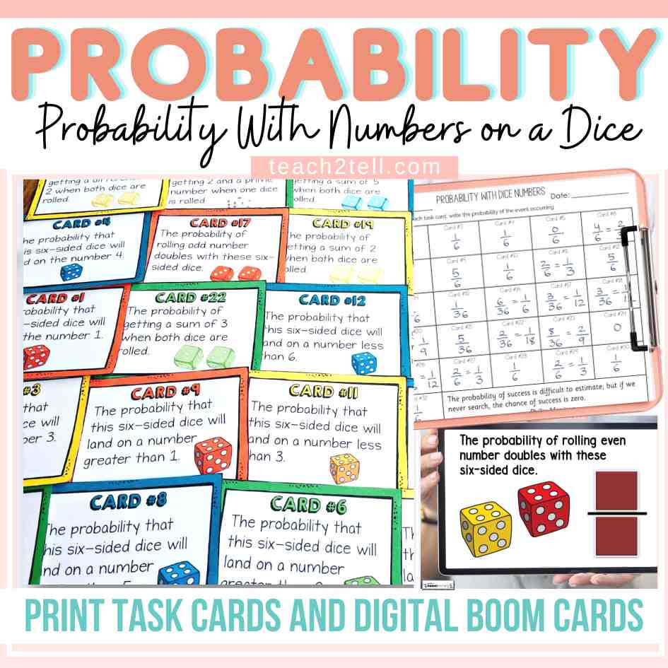 Theoretical Probability with Dice Activity – 32 Task Cards
