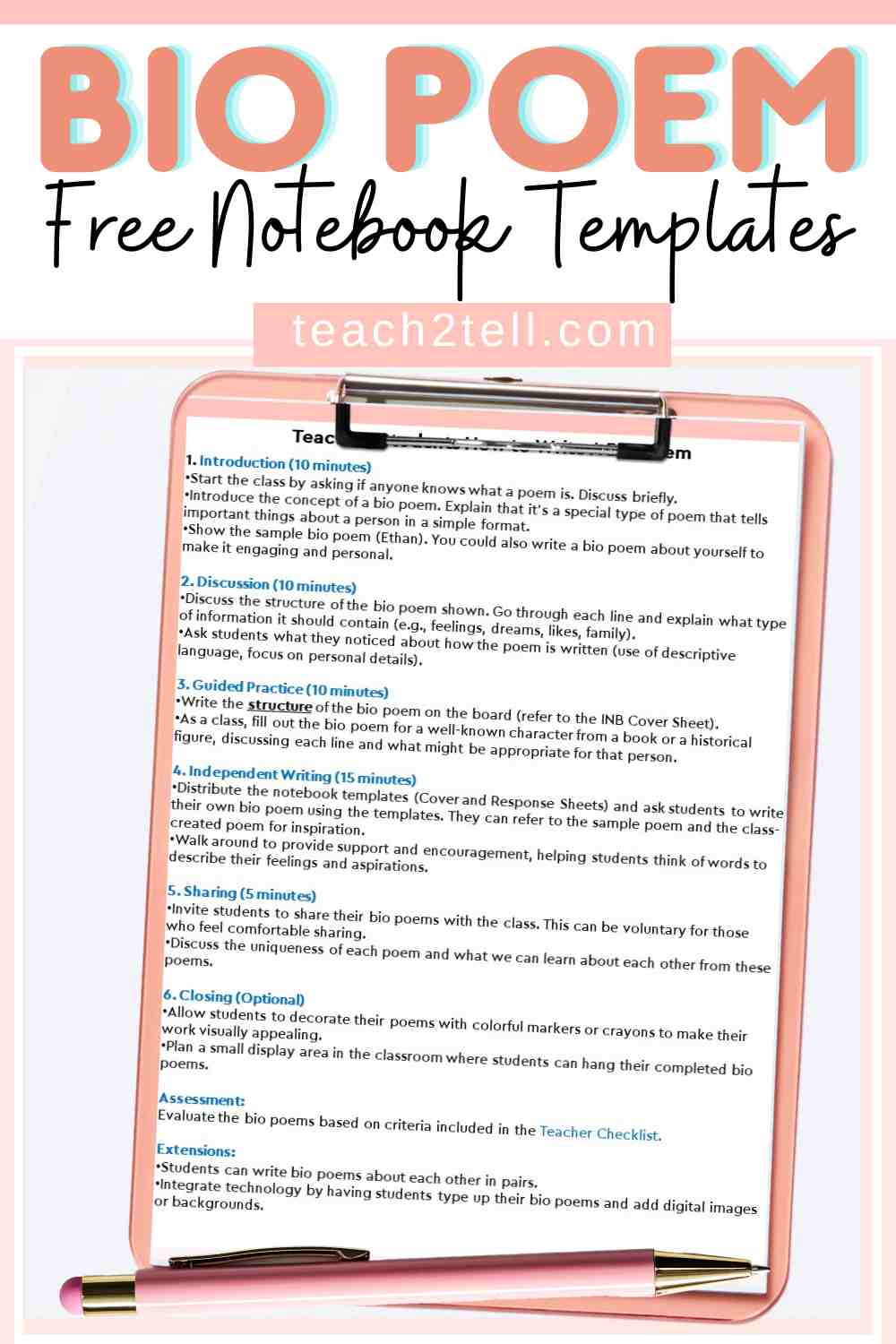 National Poetry Month Bio Poem Free Templates - Classroom Freebies