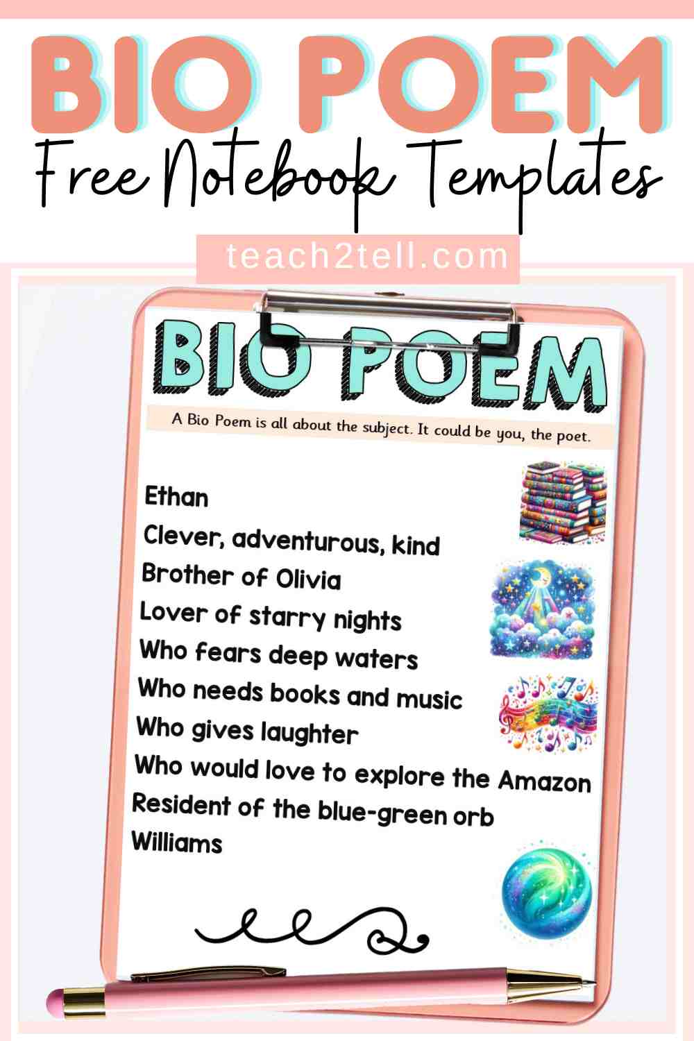 National Poetry Month Bio Poem Free Templates - Classroom Freebies